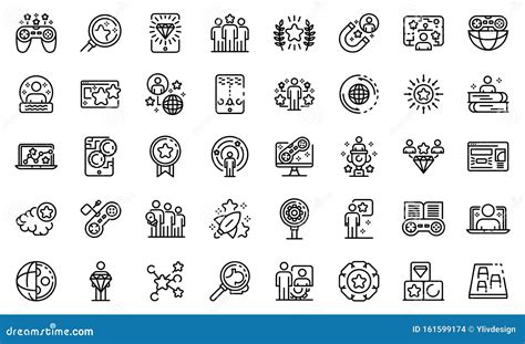 Gamification Icons Set Outline Style Stock Vector Illustration Of