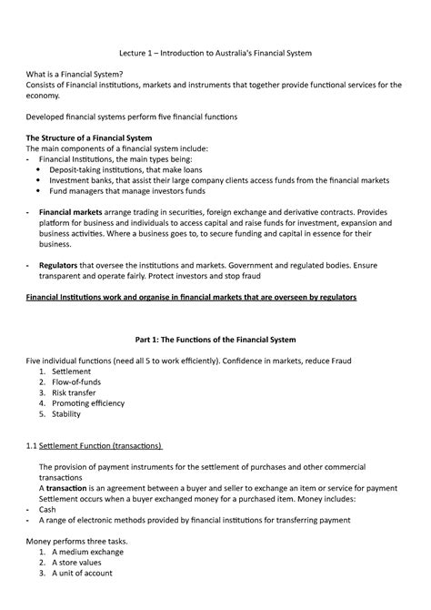Lecture Intro Week Notes Of TFS Detailed Lecture Introduction To Australia S