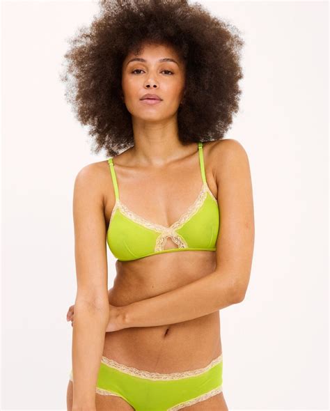 Mesh Lace Cut Out Triangle Bralette Zesty Lime Understatement
