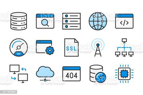 웹 지원 및 서버 연결 색상 선 아이콘입니다 데이터베이스 및 웹 개발 웹 벡터 선형 다채로운 아이콘 세트 흰색 배경에 격리된 아이콘 컬렉션입니다 데이터베이스에 대한 스톡