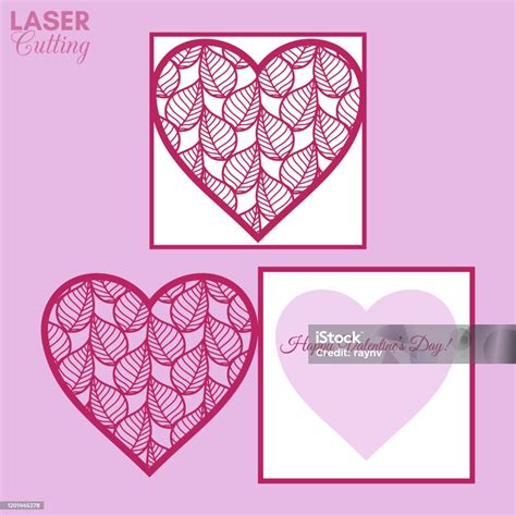 브로셔 결혼식 초대장 또는 발렌타인 데이 인사말 카드에 대한 잎 패턴 하트 접이식 카드의 레이저 컷 템플릿 결혼식에 대한 스톡 벡터 아트 및 기타 이미지 Istock