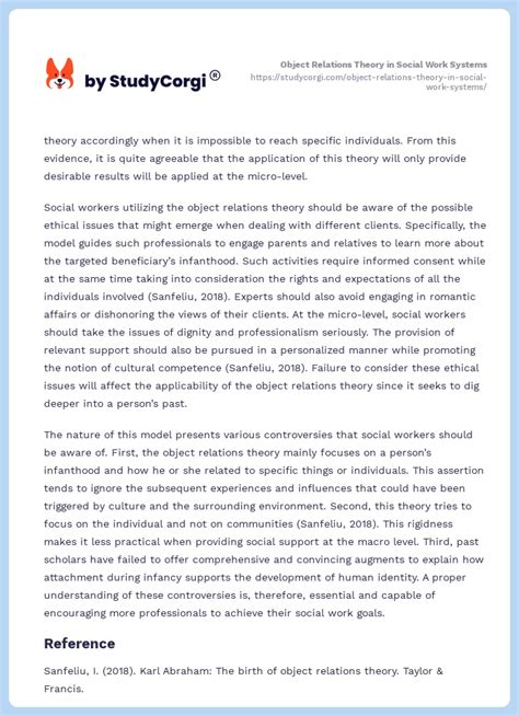Object Relations Theory In Social Work Systems Free Essay Example