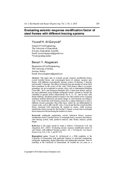 Pdf Evaluating Seismic Response Modification Factor Of Steel Frames