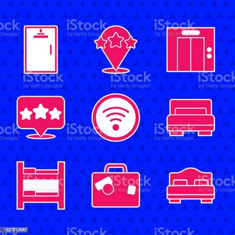 Wifi 무선 여행 가방 호텔 객실 침대 별 등급 검토 리프트 및 샤워 객실 아이콘을 설정합니다 벡터 1위에 대한 스톡 벡터 아트 및 기타 이미지 Istock