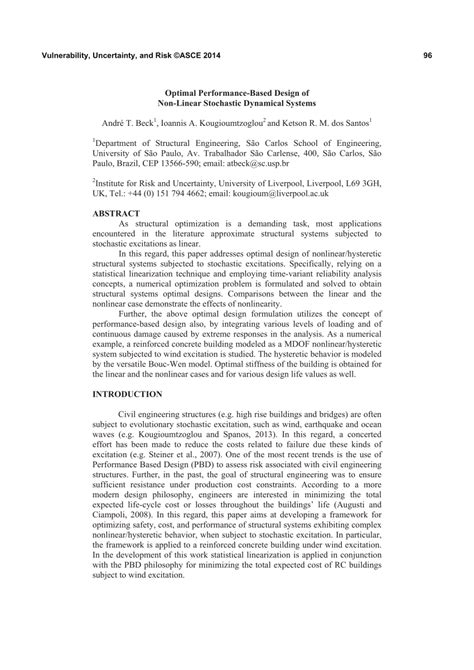 Pdf Optimal Performance Based Design Of Non Linear Stochastic Dynamical Systems