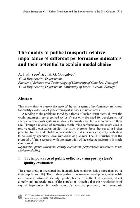 Pdf The Quality Of Public Transport Relative Importance Of Different