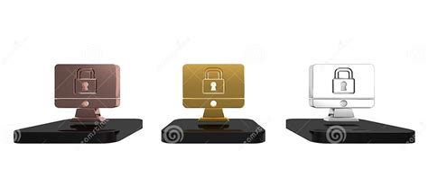 Colorful Lock On Computer Monitor Screen Icon Isolated On White Background Security Safety