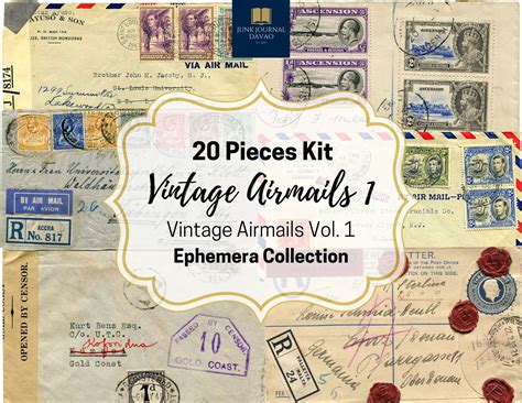 Vintage Airmails 20 Pcs Vol 1 Digital Kit Junk Journal Etsy