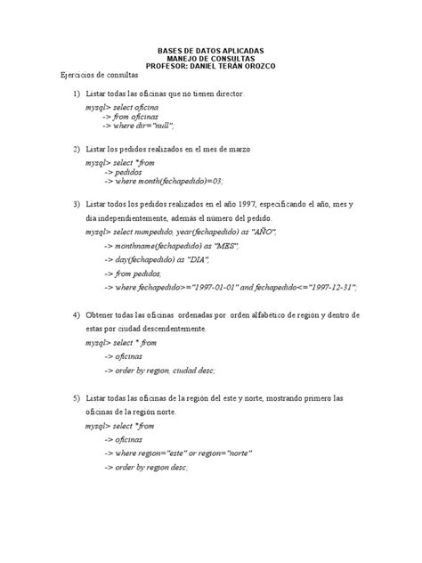Ejercicios De Consultas Sencillos En Mysql Pdf Business Science