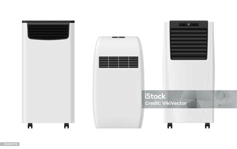 바닥 에어컨 차가운 열 타격 실내 기후 조절 장치 세트 현실적인 벡터 일러스트 레이 션 3차원 형태에 대한 스톡 벡터 아트 및 기타 이미지 3차원 형태 가습기 개체