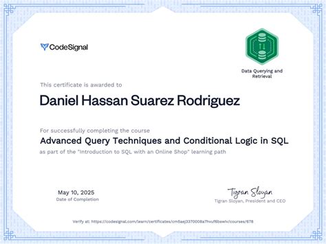Course Certificate For Advanced Query Techniques And Conditional Logic
