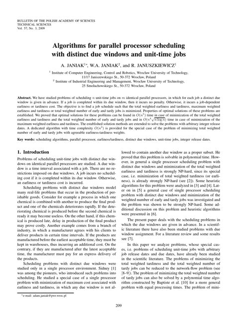 Pdf Algorithms For Parallel Processor Scheduling With Distinct Due