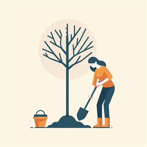 Premium Vector Illustration Of A Woman Planting A Tree In A Simple Flat Design Style