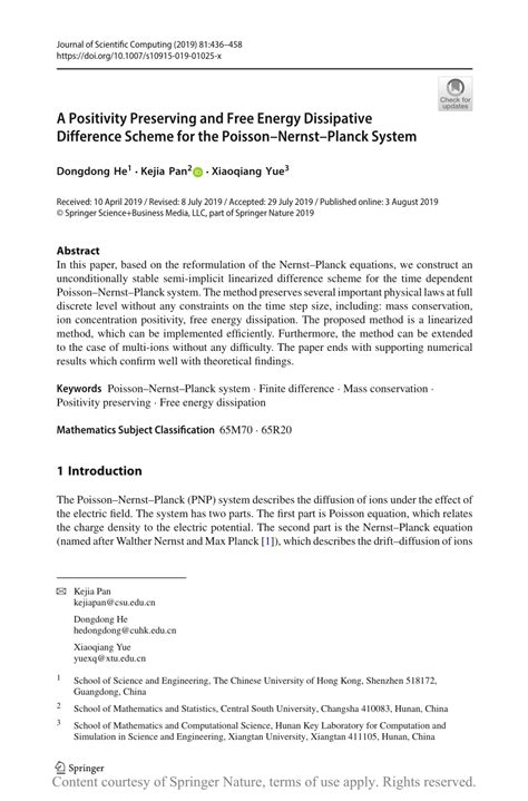 A Positivity Preserving And Free Energy Dissipative Difference Scheme For The Poisson Nernst