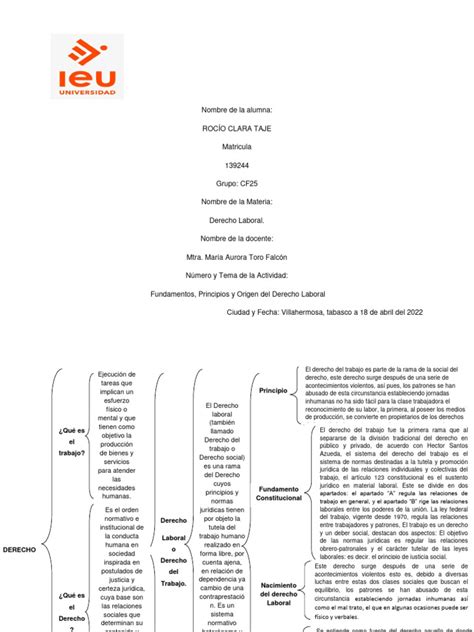Actividad 1 Rocio Clara Taje Pdf Derecho Laboral Derechos Humanos