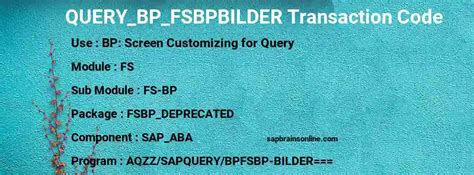 QUERY BP FSBPBILDER SAP Tcode For BP Screen Customizing For Query