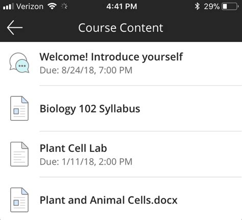 Course Content In The Blackboard App Blackboard Help