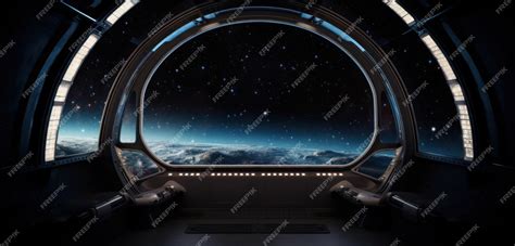 A window view of a space station with a planet in the background | Premium AI-generated image