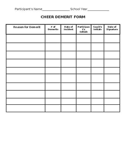 Cheer Demerit Form By Amanda Cripe Tpt