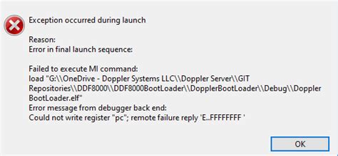 gdb action write register has failed with error code 0xfffffffb