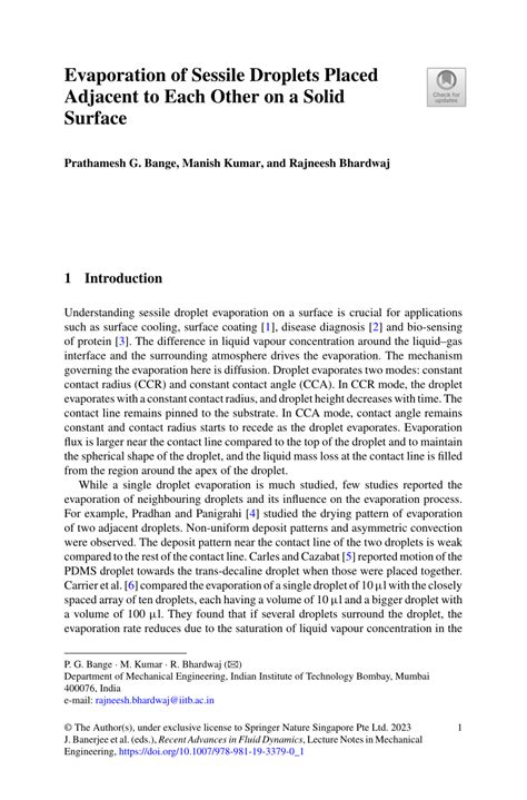 Pdf Evaporation Of Sessile Droplets Placed Adjacent To Each Other On A Solid Surface