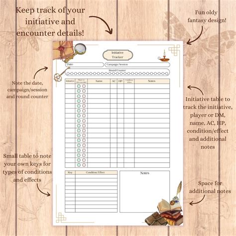 Initiative Tracker Printable Pdf Dnd Dm Toolkit Dungeon Master Dnd