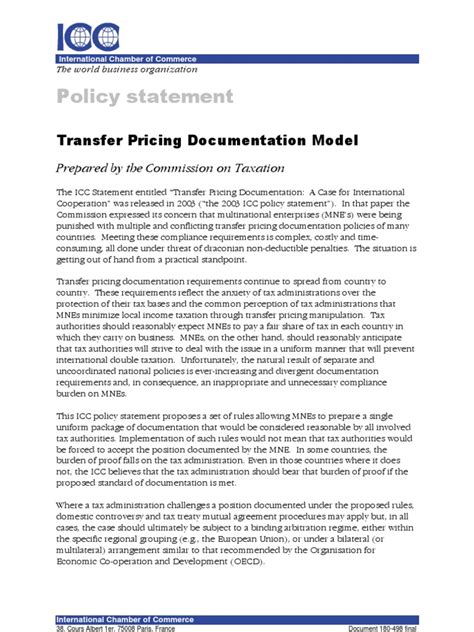 Transfer Pricing Documentation Model 180 498 Final Pdf