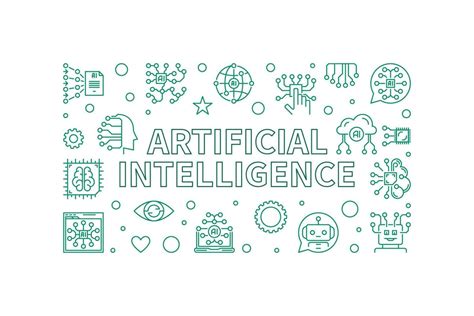 Artificial Intelligence Concept Line Horizontal Banner Vector Ai Technology Illustration