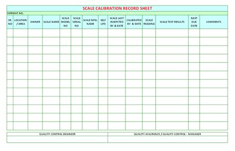 Scale Calibration Record Sheet Format Samples Word Document Download