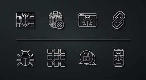 Set Line Shield With Brick Wall System Bug Chain Link Cyber Security Graphic Password Protection