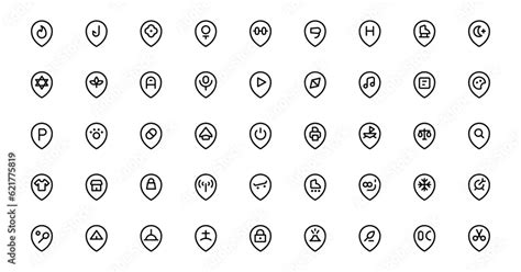 Location Icon Map Pin Place Marker Linear Editable Stroke Line Solid Flat Line Thin Style
