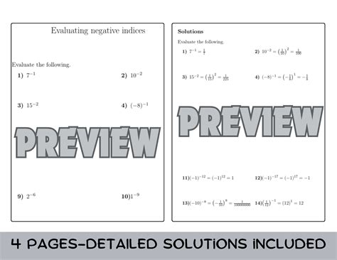 Evaluating Negative Indices Harder Worksheet With Solutions Teaching Resources
