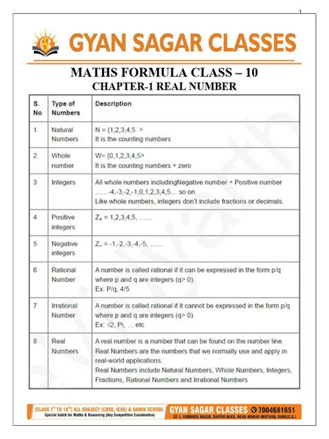 Maths Formula Class 10 Pdf
