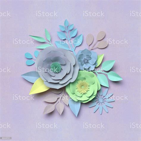 3d 렌더링 디지털 일러스트 레이 션 종이 꽃 꽃 꽃다발 자연 배경 파스텔 색상 0명에 대한 스톡 사진 및 기타 이미지 0명 Diy 공란 Istock