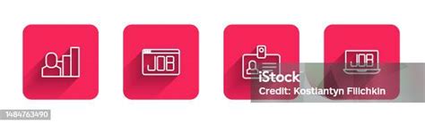 생산 인간 검색 작업 식별 배지 및 긴 그림자를 설정합니다 빨간색 사각형 버튼입니다 벡터 가는 끈에 대한 스톡 벡터 아트 및 기타 이미지 Istock