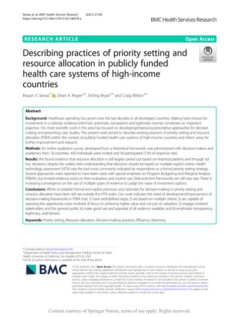 Pdf Describing Practices Of Priority Setting And Resource Allocation