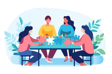 Premium Vector People Action Solving Jigsaw Puzzles