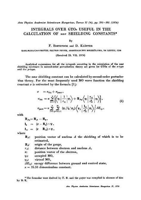 Pdf Integrals Over Gtos Useful In The Calculation Of Nmr Shielding Constants Dokumentips