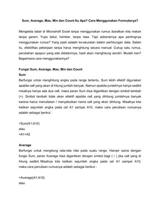 Fungsi Sum Average Max Min Dan Count Dan Cara Menggunakan Formulanya PDF