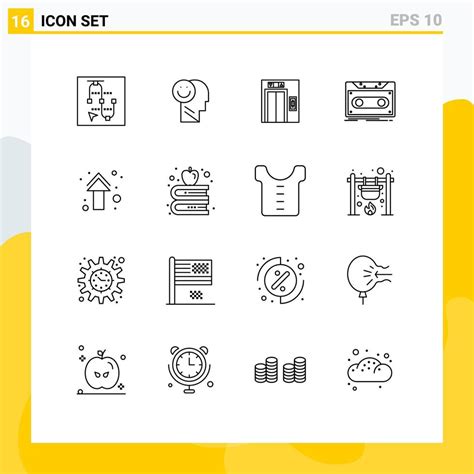 Outline Pack Of 16 Universal Symbols Of Arrow Tape Optimism Record Cassette Editable Vector