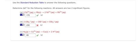 Solved Use The Standard Reduction Table To Answer The
