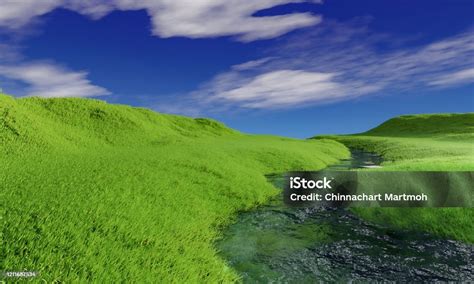 푸른 하늘과 초원 나무와 아름다운 구름입니다 여름 포스터에 대 한 일반 풍경 배경입니다 휴가를위한 최고의 전망 녹색 잔디 필드와