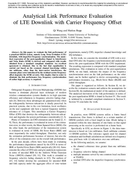 Pdf Analytical Link Performance Evaluation Of Lte Downlink With Carrier Frequency Offset