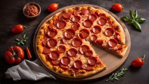 Premium Ai Image A Classic Pepperoni Pizza With A Thick Chewy Crust
