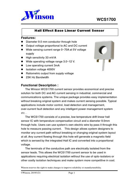 Hall Effect Base Linear Current Sensor Features Pdf Sensor