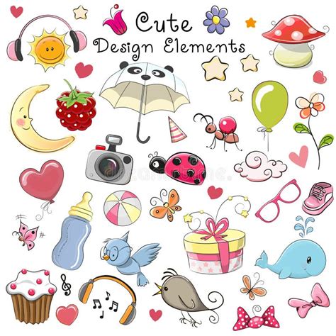 Set Of Cute Design Elements Stock Vector Illustration Of Ball