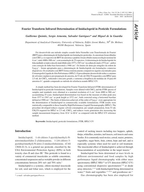Pdf Fourier Transform Infrared Determination Of Imidacloprid In Pesticide Formulations