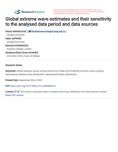 Pdf Global Extreme Wave Estimates And Their Sensitivity To The