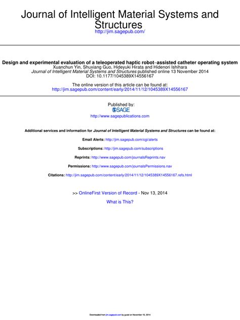 Pdf Design And Experimental Evaluation Of A Teleoperated Haptic Robot Assisted Catheter