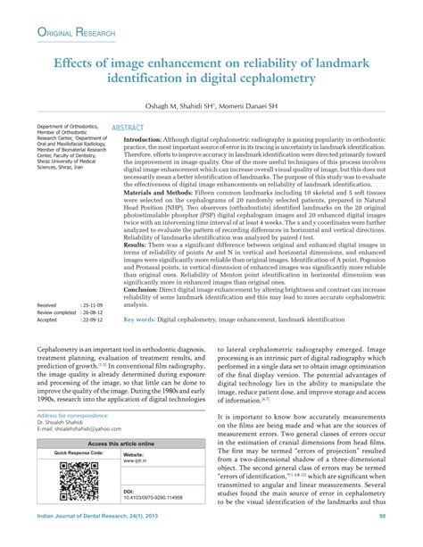 Pdf Effects Of Image Enhancement On Reliability Of Landmark